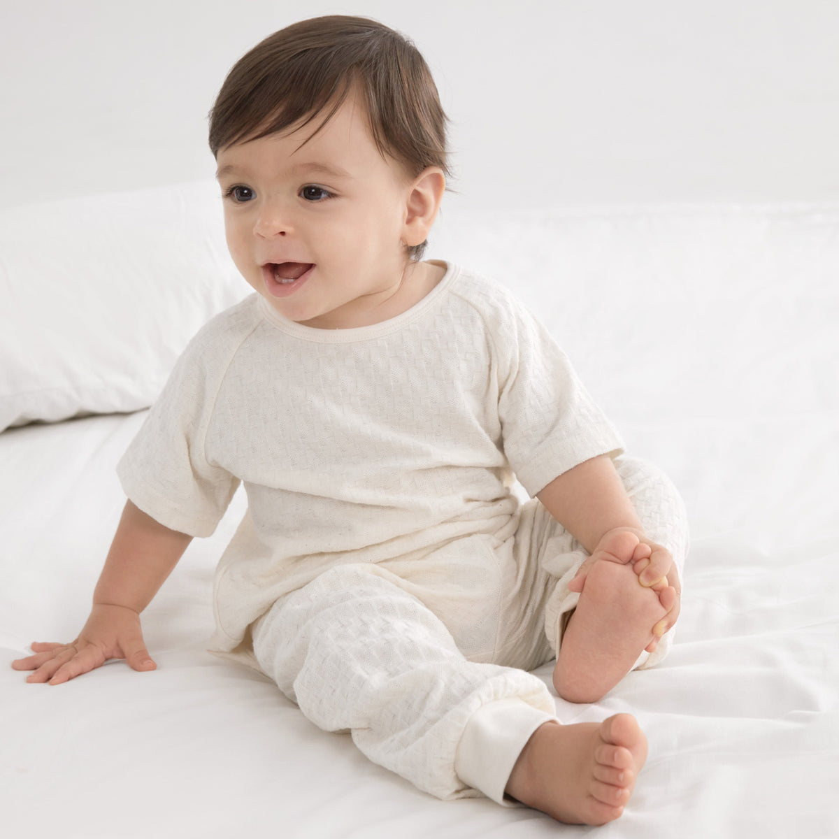 2-piece Cotton Pajamas Square Grid